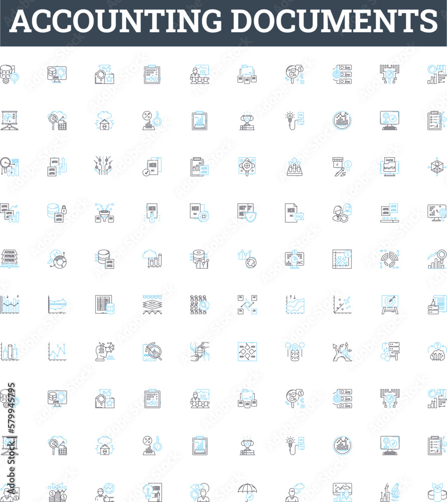 Accounting documents vector line icons set. Accounts, Vouchers, Ledgers ...