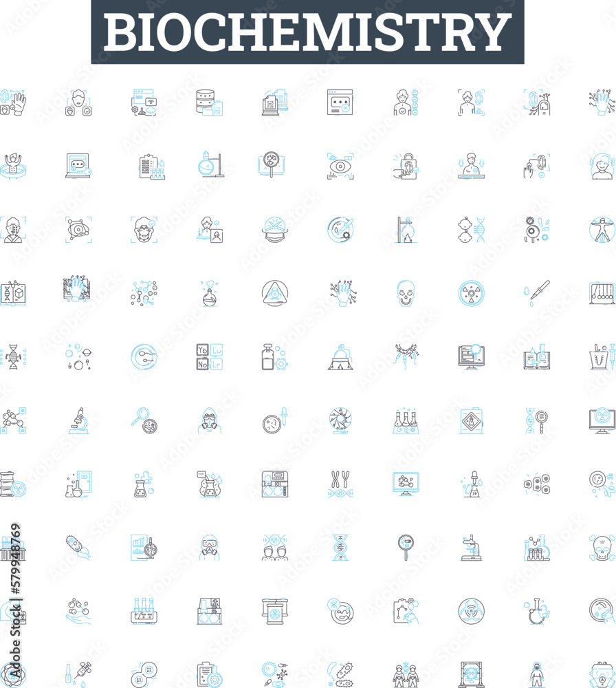 Biochemistry vector line icons set. biochemistry, metabolism, proteins ...