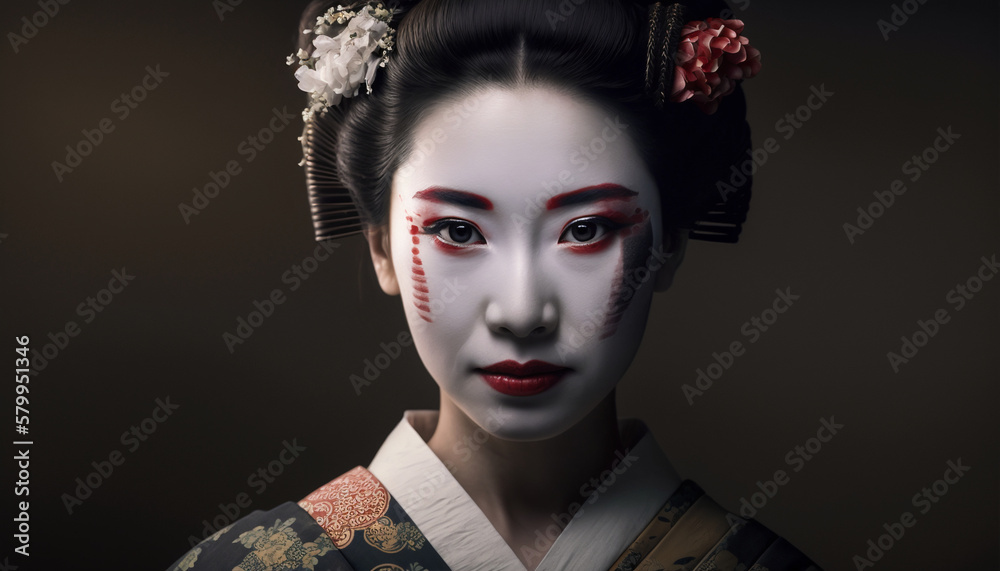 Image AI. Japanese Geisha on traditional kimono and hair style ...