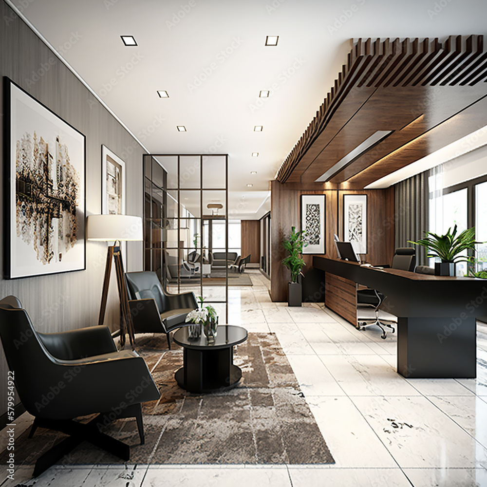 Modern luxury hotel and office reception with front desk. Created with ...