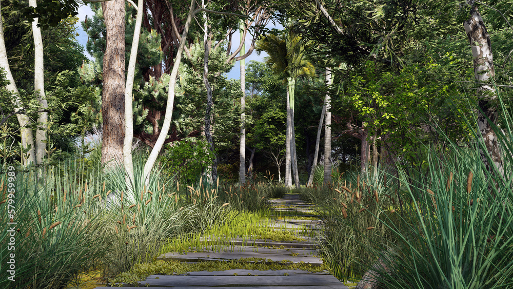 environment 3d render landscape scene nature grass and trees ...
