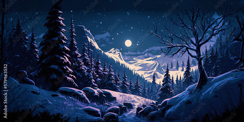 Snowy forest, 2d game art, concept art, gaming background generated ai ...