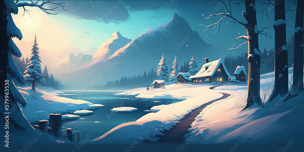 Snowy forest, 2d game art, concept art, gaming background generated ai ...