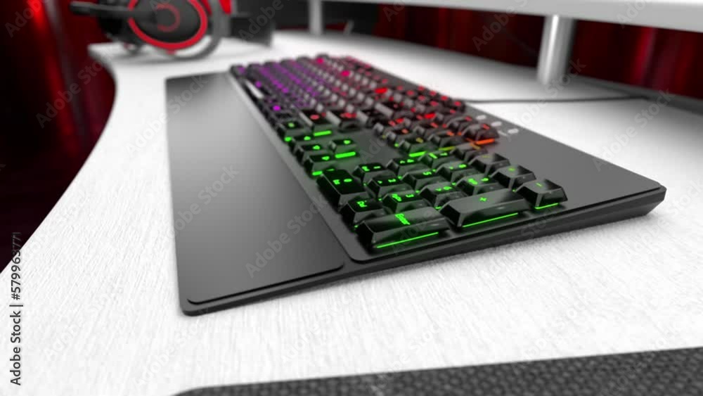 virtual gaming setup computer intro in green screen. desktop gaming pc ...