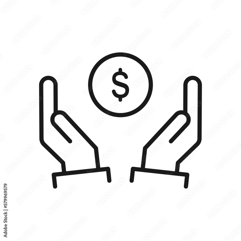 Money in two hands icon. Symbol of cash charity, investment wealth ...
