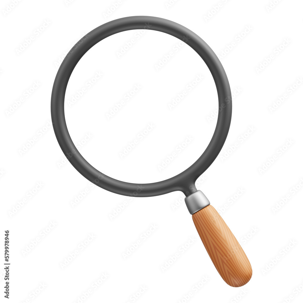 Magnifying glass with wooden handle in cartoon style on transparent ...