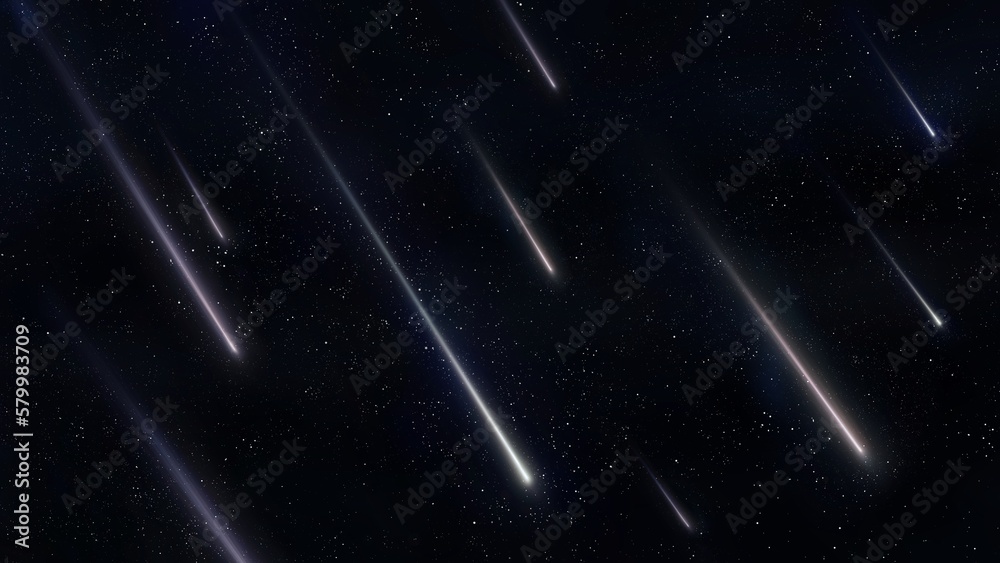 Star rain in the sky. Flashes of bright meteorites. Beautiful meteor ...