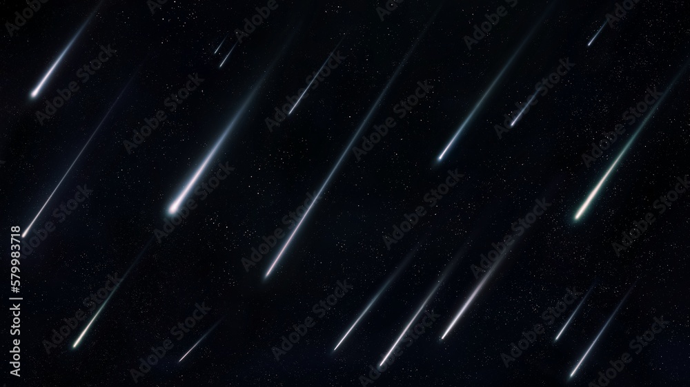 Star rain in the sky. Flashes of bright meteorites. Beautiful meteor ...