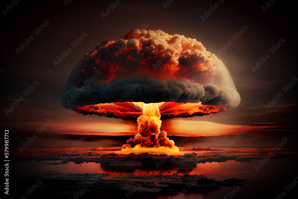 Huge nuclear bomb explosion. end of the world.generative ai Stock ...