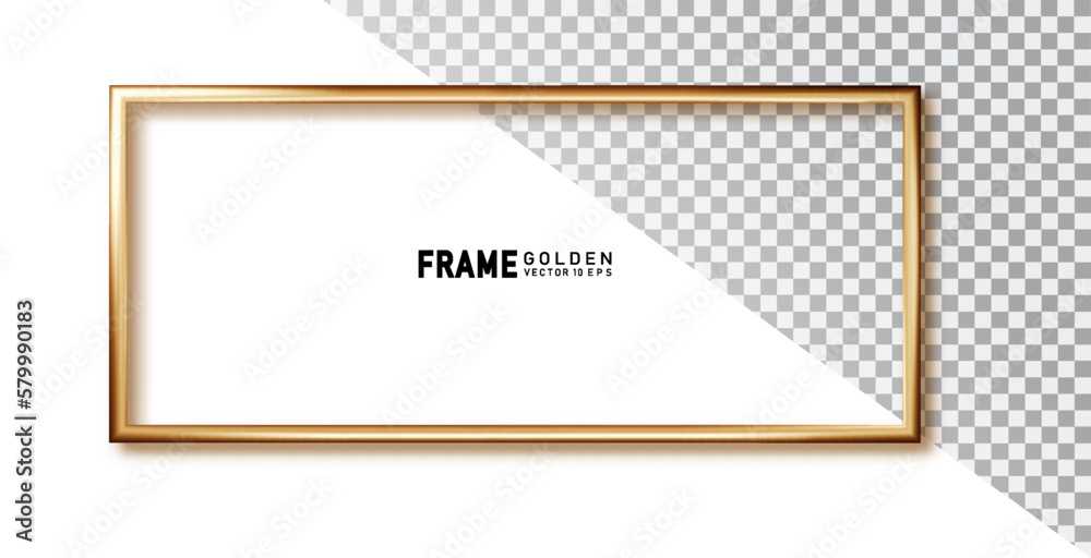 Gold Frame realistic. Horizontal gold metal banner with a place for ...