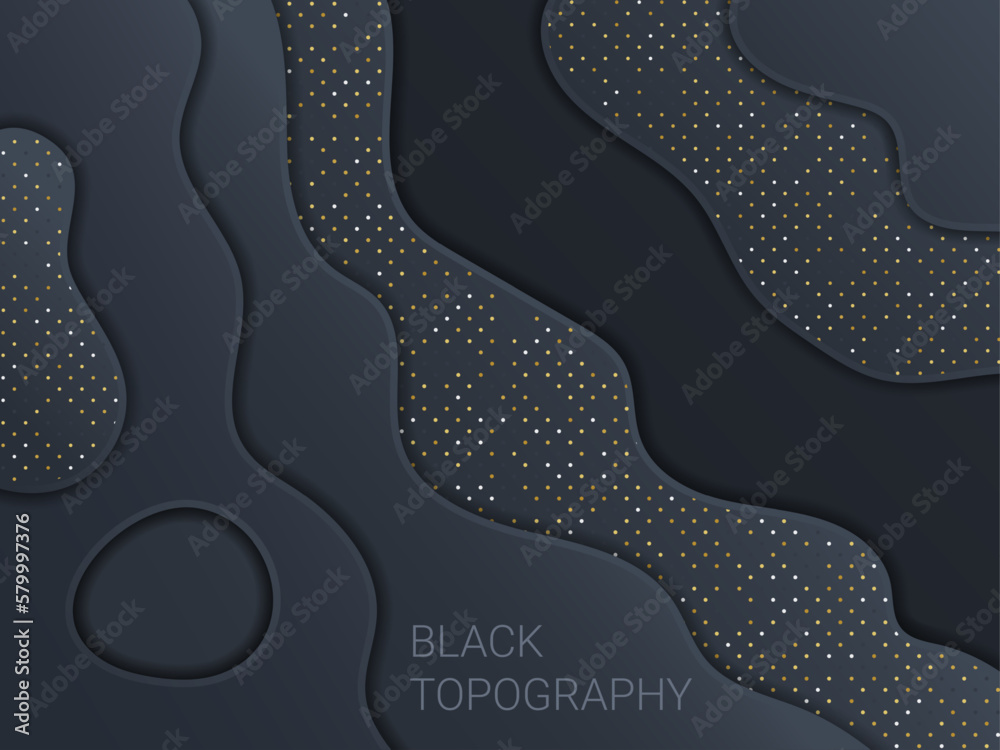 3D topography background. Abstract texture. Modern black paper cut ...