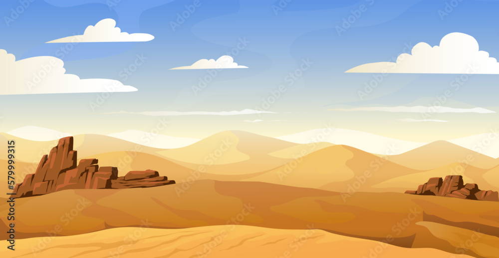Yellow desert landscape. Golden sand lands. African scenery. Sahara ...