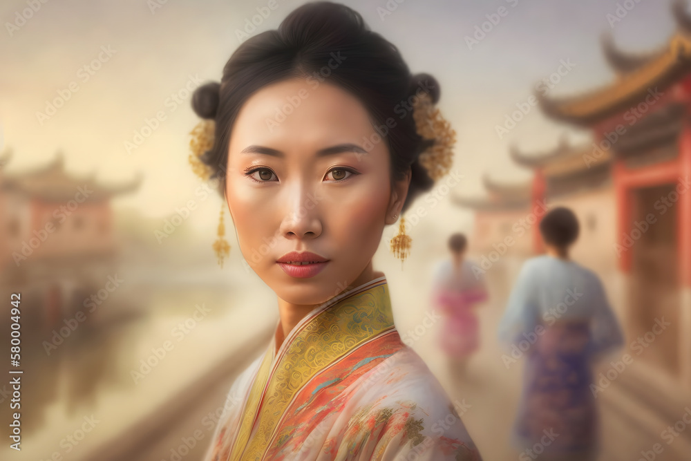 Beautiful Asian chinese woman portrait. Neural network AI generated art ...
