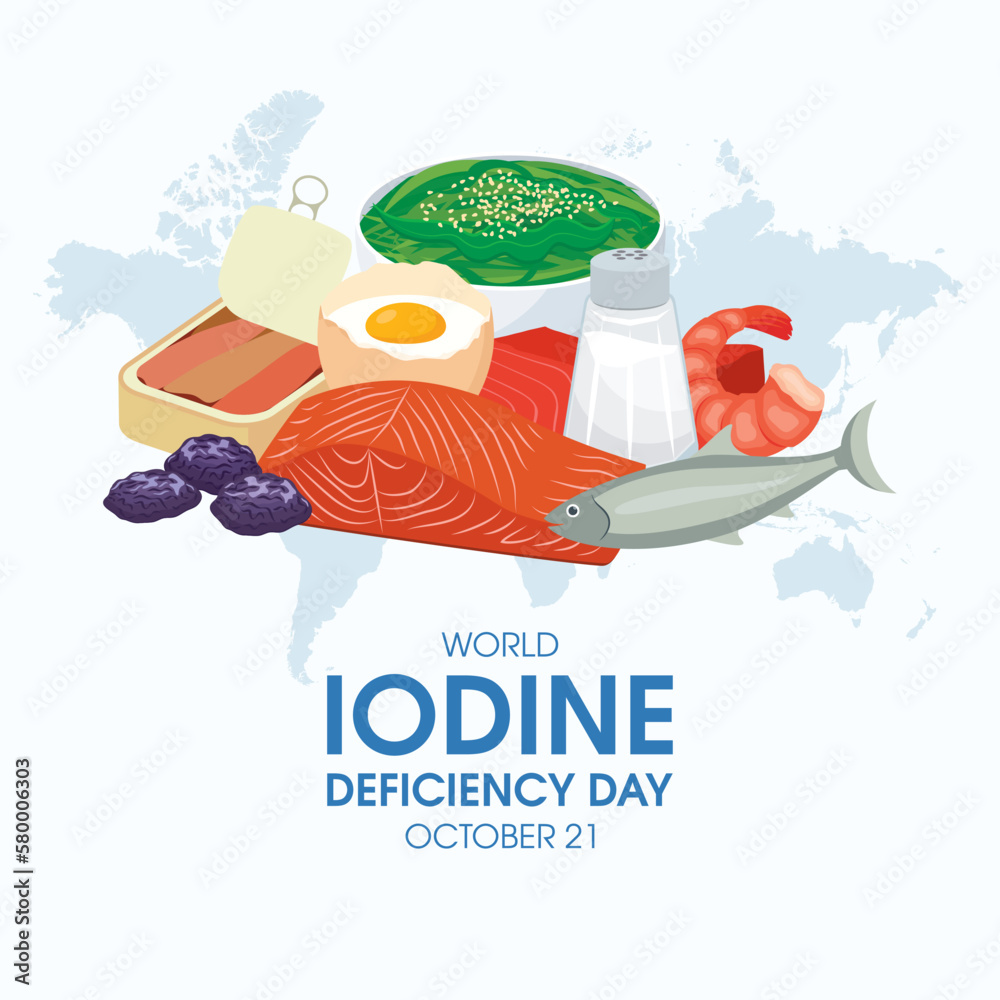 World Iodine Deficiency Day vector illustration. Iodine food sources ...