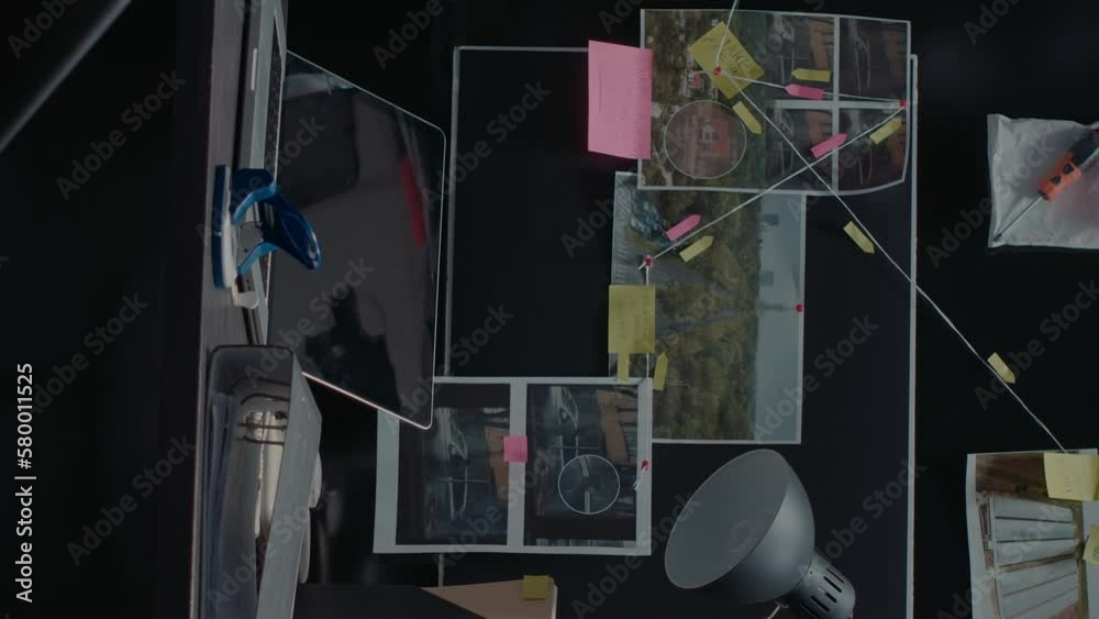 Vertical video: Evidence room office with detective board and desk ...