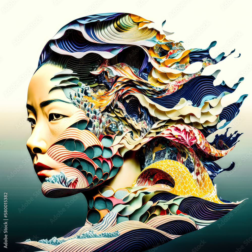 Porträt eine Frau Patchwork Op-Art Abstrakt Surreal Artwork Generative ...