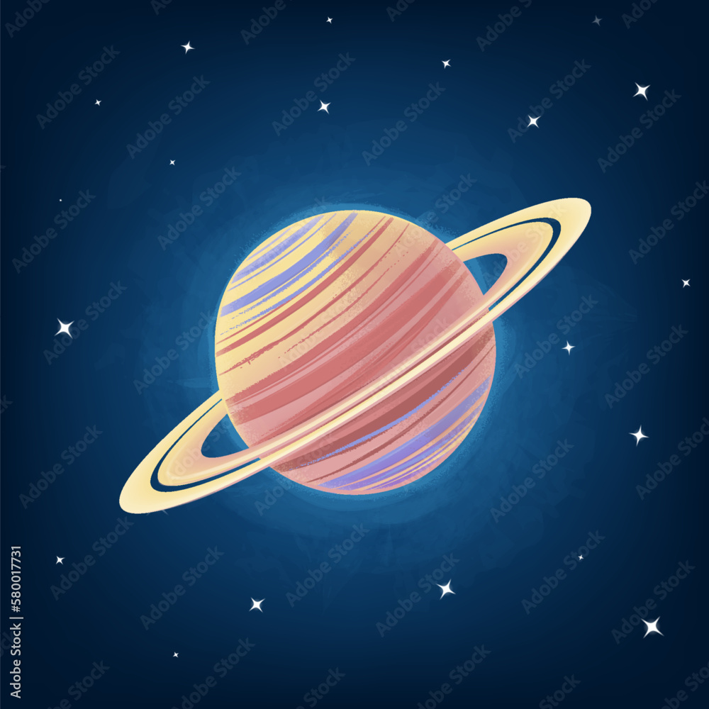 cartoon illustration of saturn with stars in space Stock Vector | Adobe ...