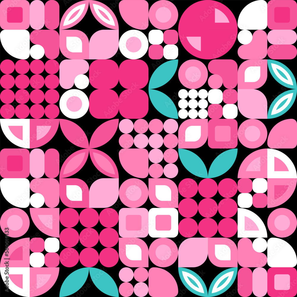 Bauhaus abstract geometric seamless pattern background, vector berries ...