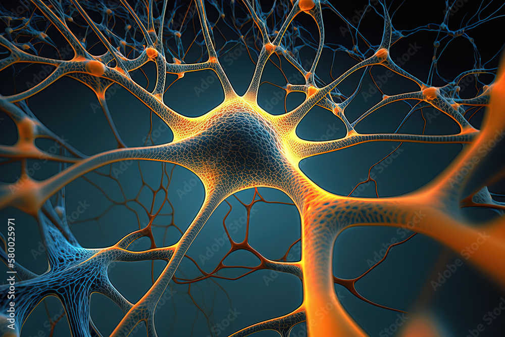 Neuron Under The Microscope In Lab Ai Generative Illusration Stock