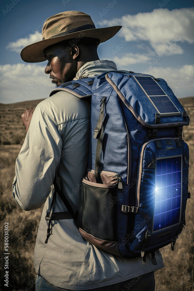 Generative AI illustration of tourist wearing hiking backpack with ...