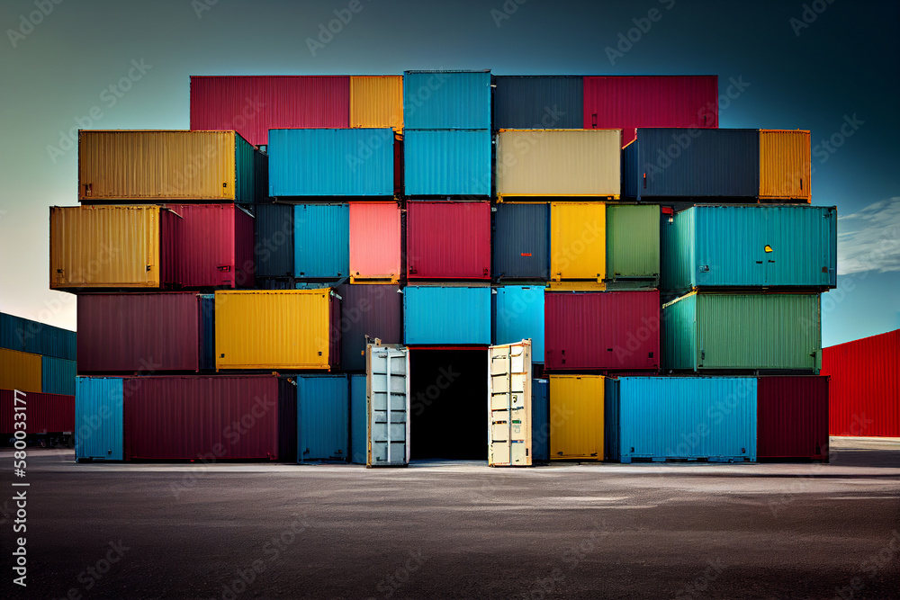 Ilustração do Stock: Stack of colorful Containers in port. Sea cargo ...
