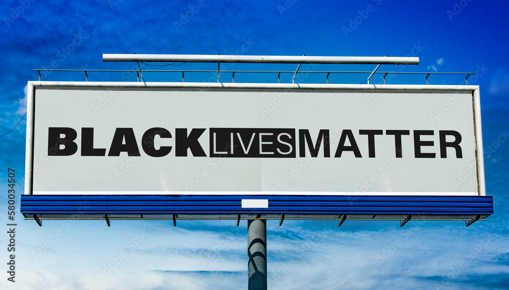 Billboard displaying the sign of Black Lives Matter movement Stock ...