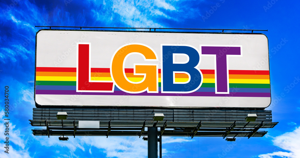 Advertisement billboard displaying the sign of LGBT movement. Stock ...