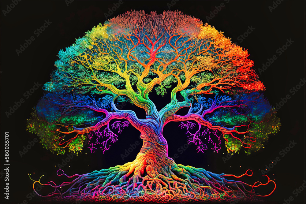 Rainbow tree art. Printable artwork. Abstract background or wallpaper ...