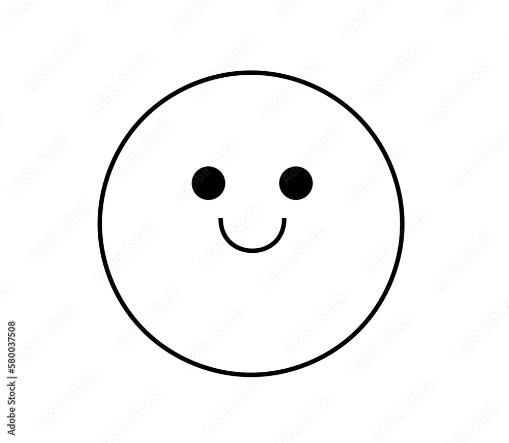 Vector isolated round wide smiling happy face emotion symbol colorless ...