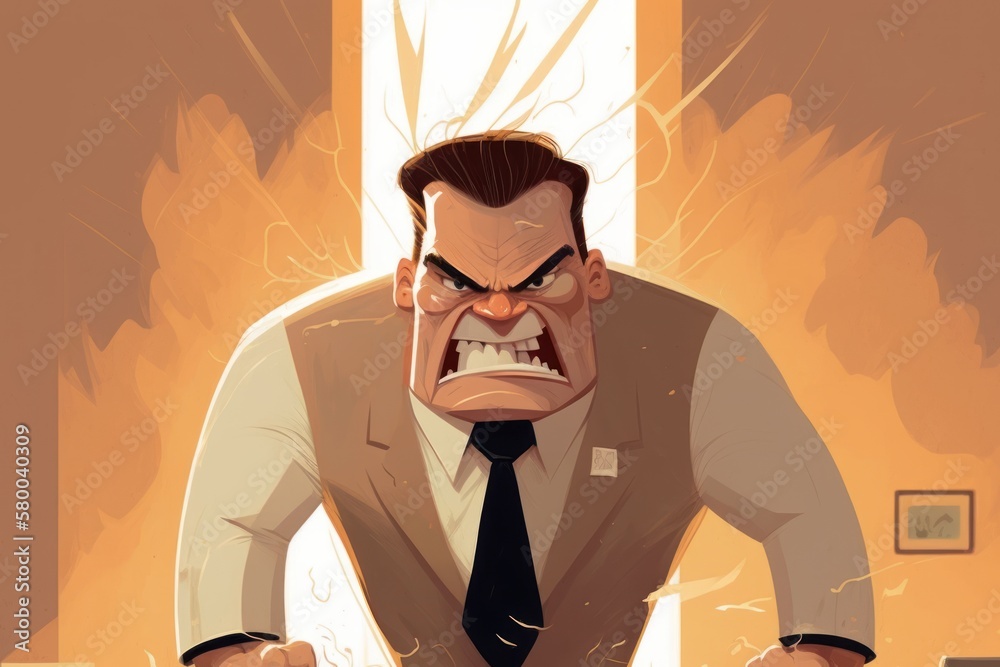 Angry boss cartoon character yelling in fury Stock Illustration | Adobe ...
