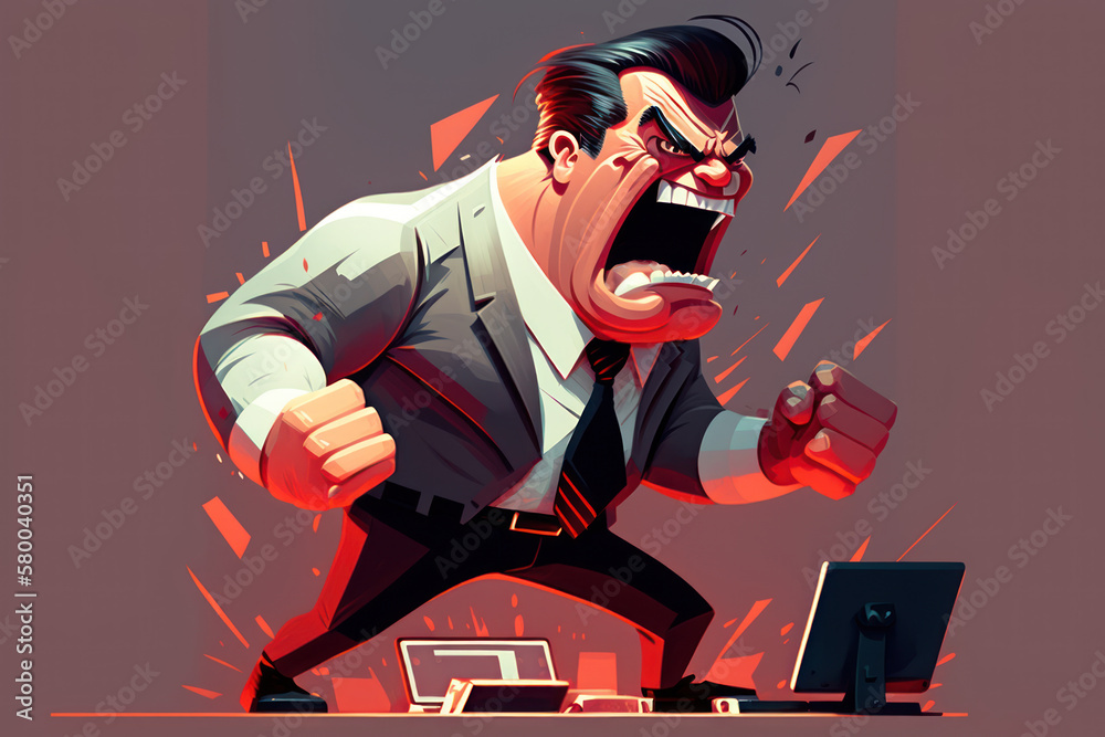 Angry boss cartoon character yelling in fury Stock Illustration | Adobe ...