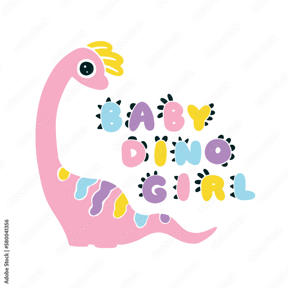 Girl Dinosaur vector illustration in flat dino cartoon scandinavian ...