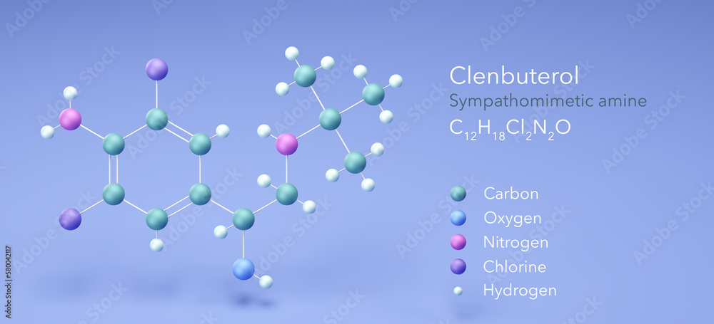 clenbuterol molecule, molecular structures, sympathomimetic amine, 3d ...