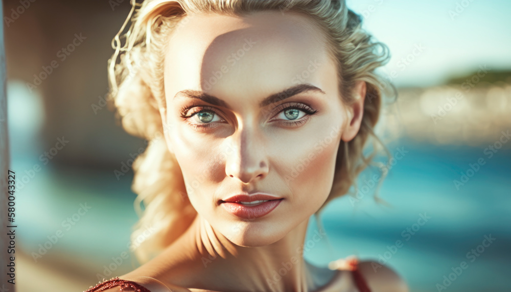 Beautiful female model with a chic haircut and fashionable clothes ...