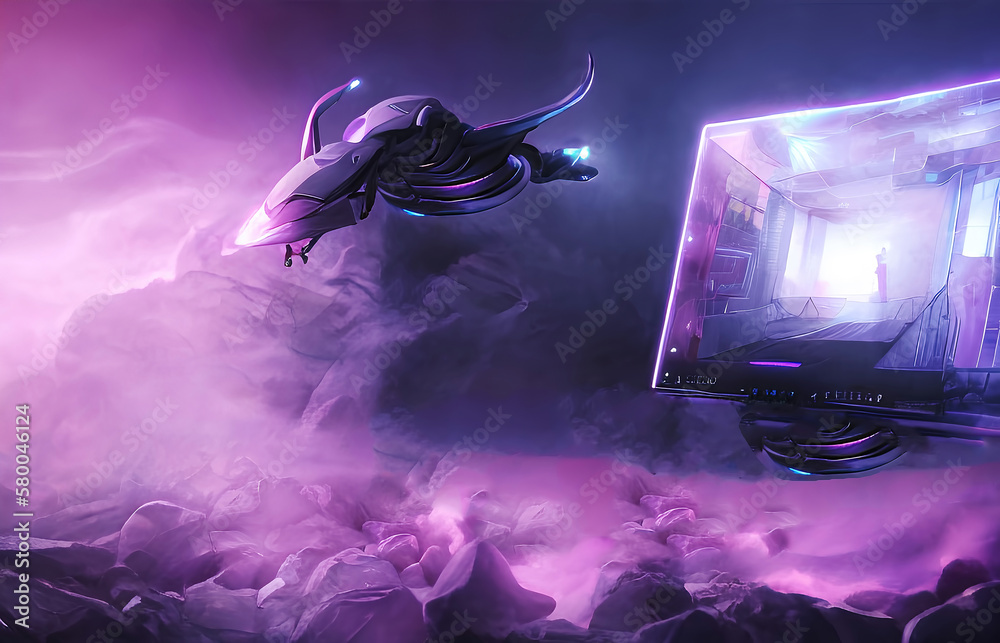 Futuristic technology background with laptop and electronic diagrams on ...