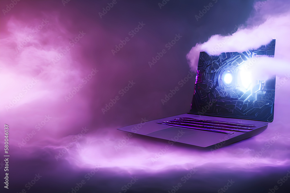 Futuristic technology background with laptop and electronic diagrams on ...