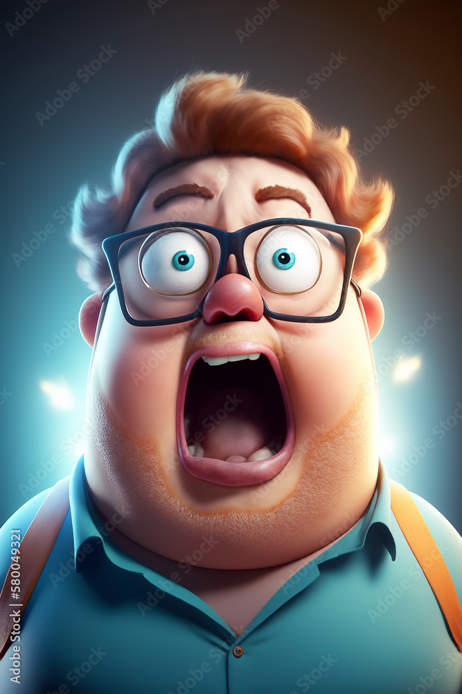 Surprised funny and fat nerd man, cartoon style illustration - Ai ...