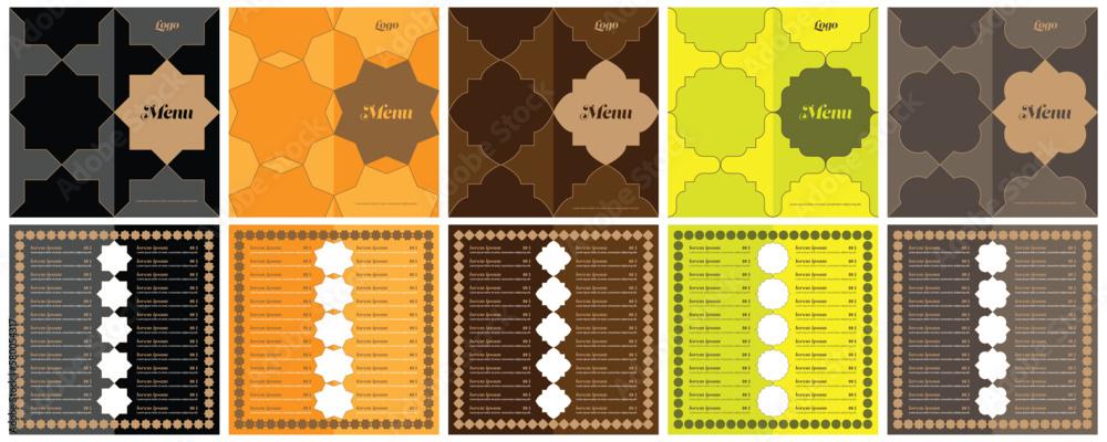 Collection of Menu arabesque design, Islamic Menu, Oriental style cover ...