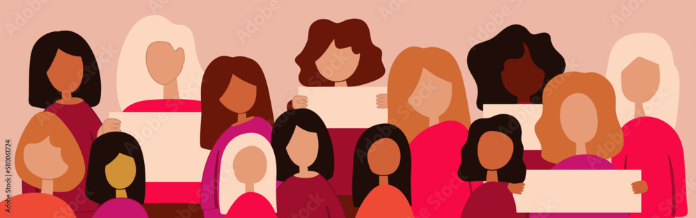 Female diverse faces of different ethnicity. Women empowerment movement ...