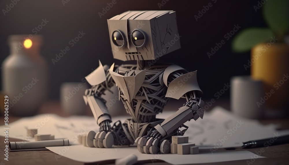 Cute Artificial Intelligence Robot with Paper Style Art Illustration ...