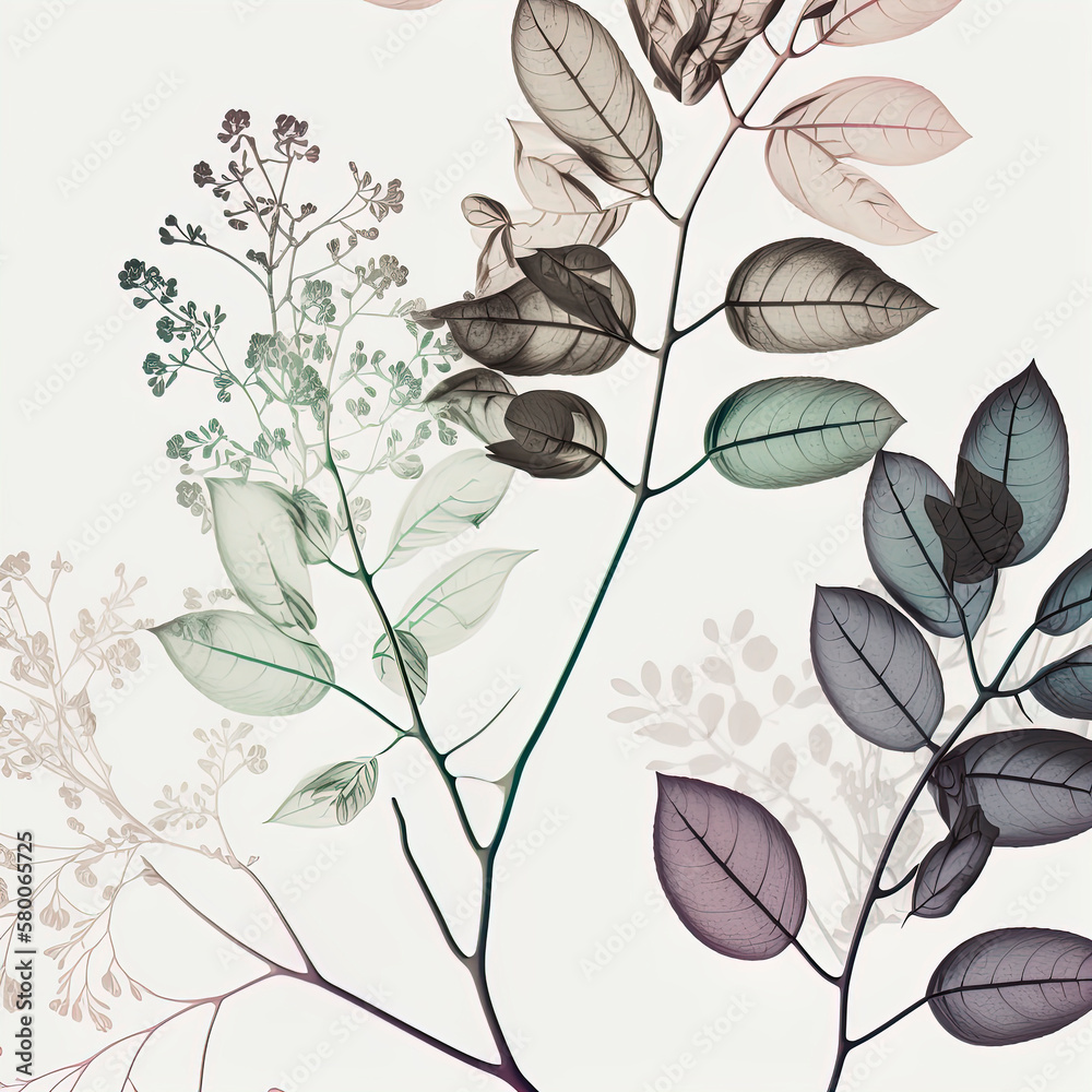 Botanical pattern, pastel color palette light, transparent floral set ...