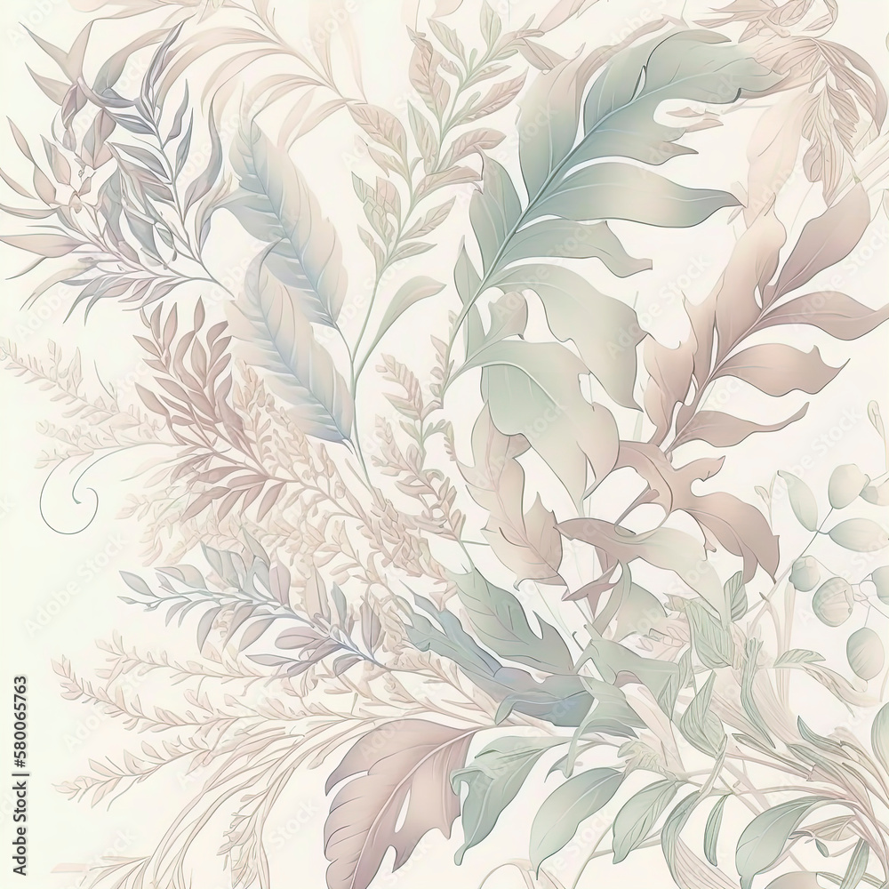 Botanical pattern, pastel color palette light, transparent floral set ...