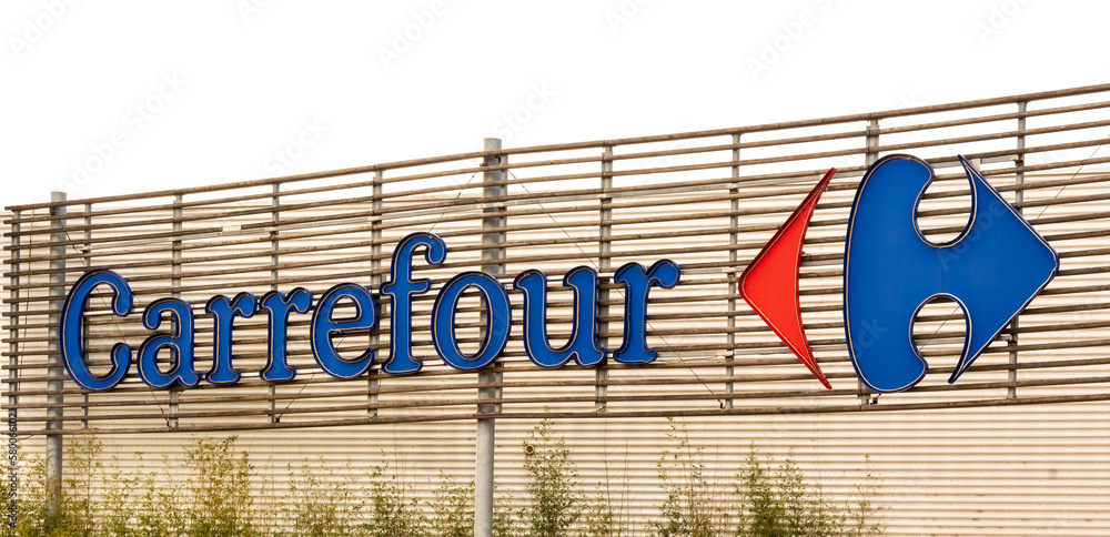 Carrefour supermarket chain sign - 9 March 2023 Stock Photo | Adobe Stock