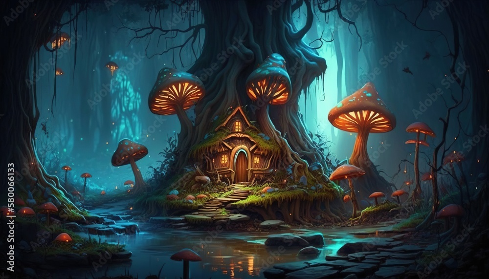 "Enchanted Forest: A Magical World of Glowing Mushrooms, Cascading ...