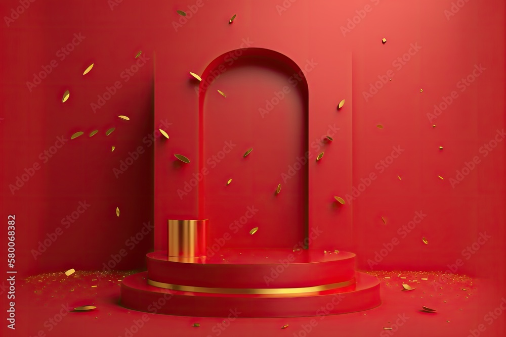 Stunning 3D Rendered Red Stage Podium on Floor Background with Dynamic ...