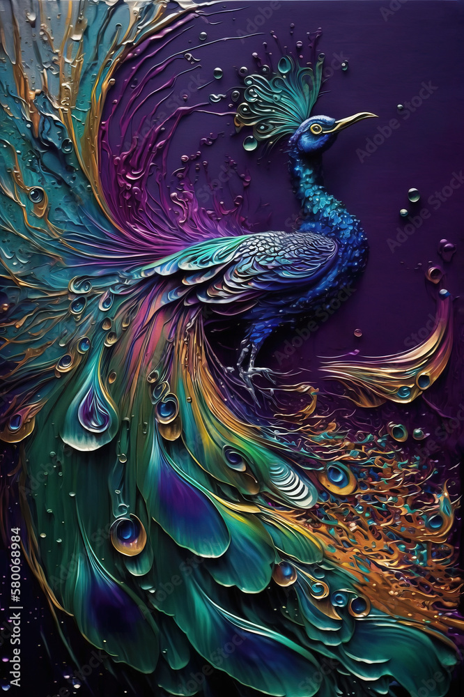 Peacock Oil Painting Abstract