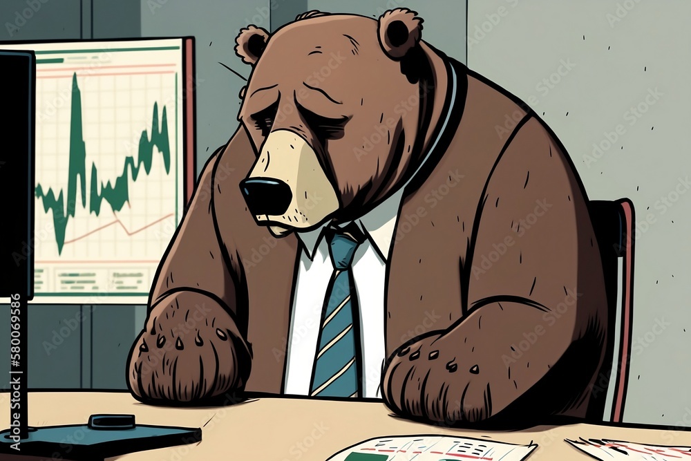 Trader analysis economic bear market, sad bear crying, comic stile, Ai ...