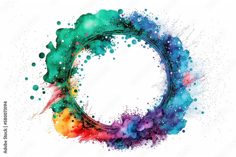 Exploding of rainbow colored powder explosion in circle shape isolated ...
