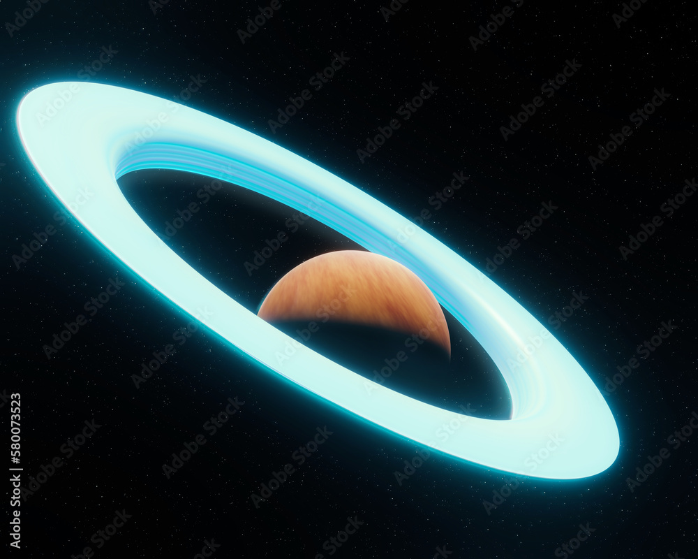3d render, abstract symbol of the planet, geometric shape with neon ...