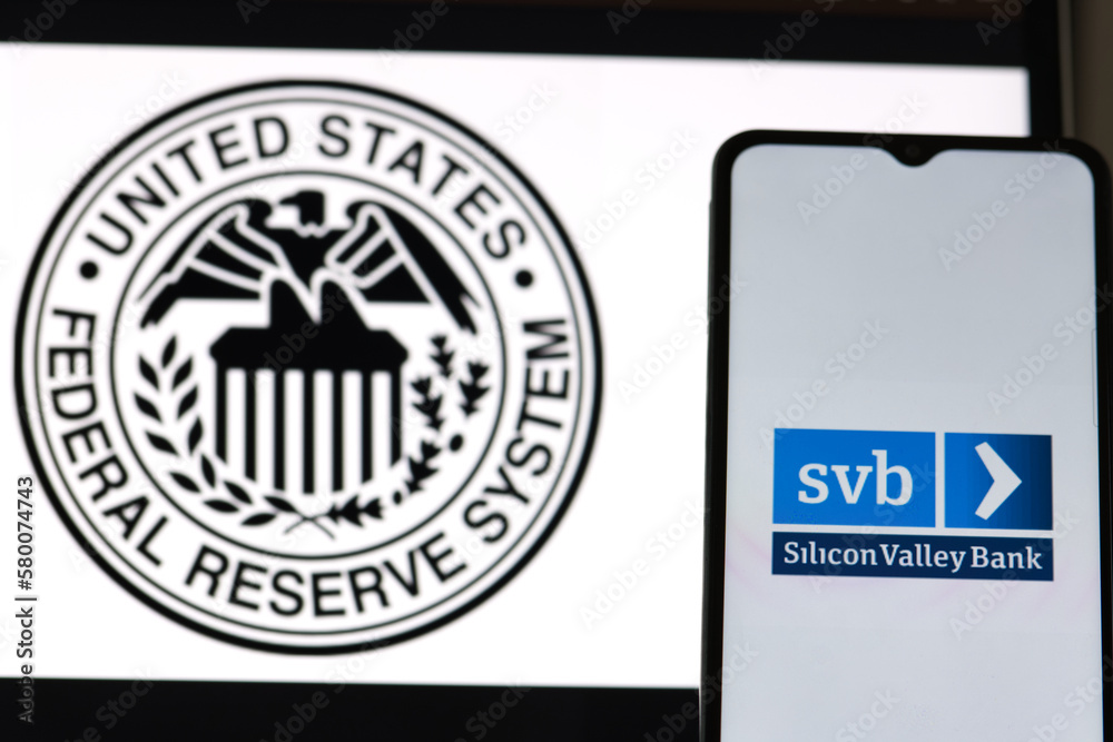 Smartphone with SVB - Silicone Valley Bank logo on mobile phone and ...